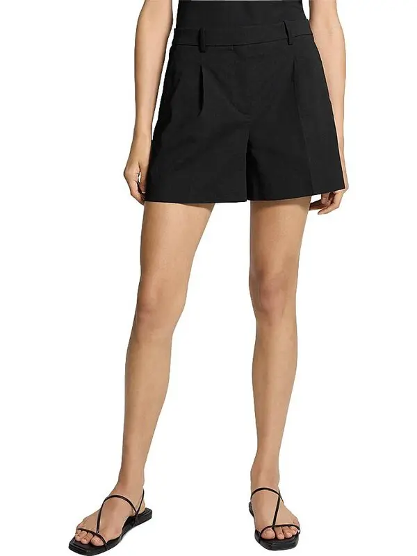 Theory Fluid Linen Blend Pleated Shorts - Black