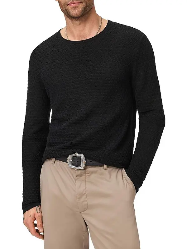 John Varvatos Seymour Long Sleeve Crewneck Texture Jacquard Tee - Black