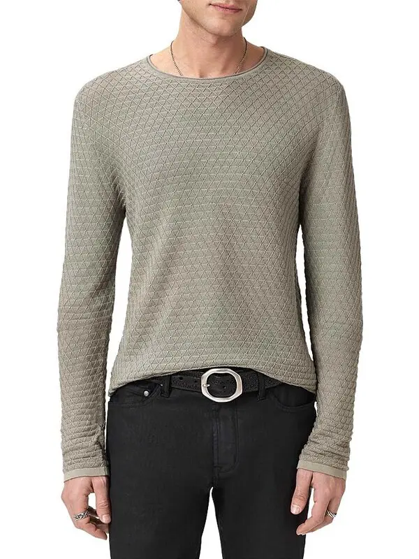 John Varvatos Seymour Long Sleeve Crewneck Texture Jacquard Tee - Grey Sky