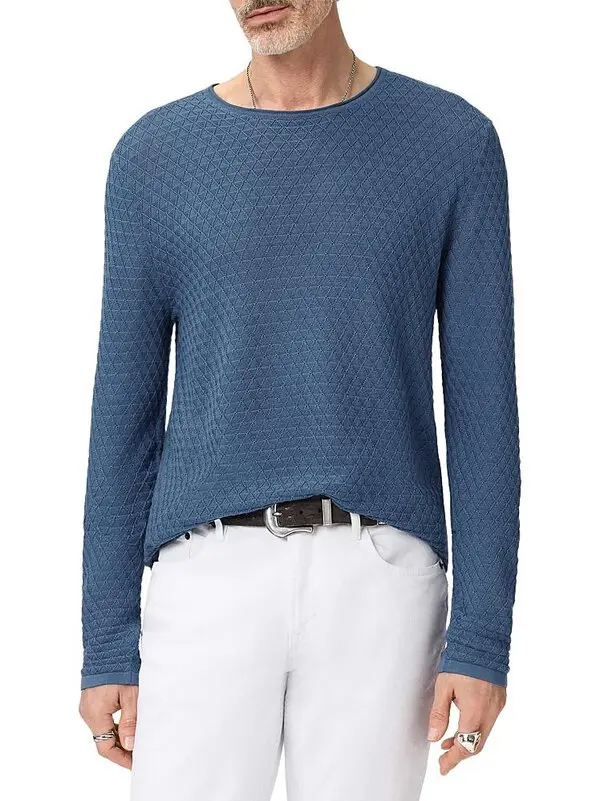 John Varvatos Seymour Long Sleeve Crewneck Texture Jacquard Tee - Oiled Blue