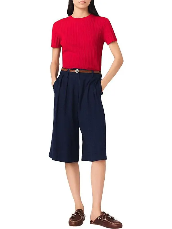 Maje Icailly Linen Blend Bermuda Shorts - Navy