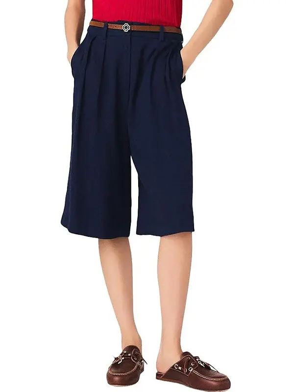 Maje Icailly Linen Blend Bermuda Shorts - Navy