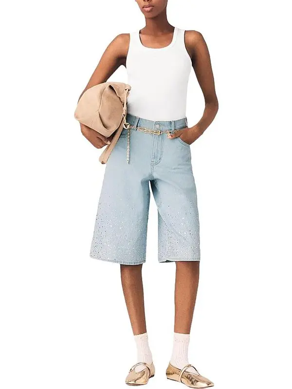 Maje Ipyros Rhinestone Bermuda Shorts - Blue Sky