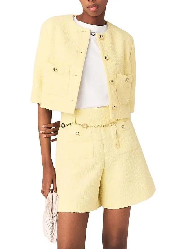 Maje Ilytener Tweed Shorts - Pale Yellow