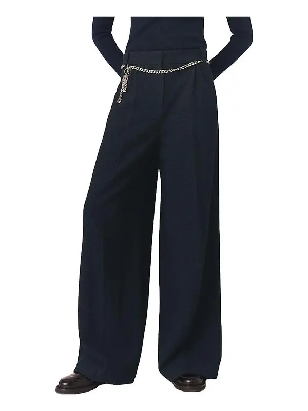 Maje Padeiry Tweed Wide Leg Pants - Navy
