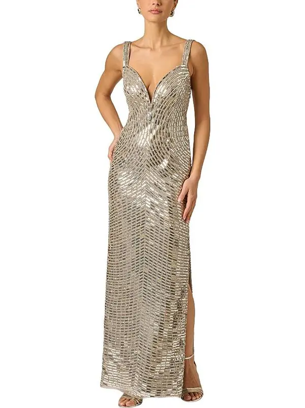 Adrianna Papell Beaded Evening Gown - Silver