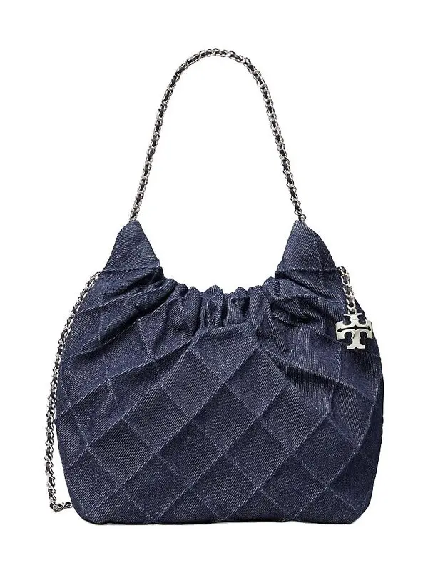 Tory Burch Fleming Mini Soft Denim Hobo Bag - Blue
