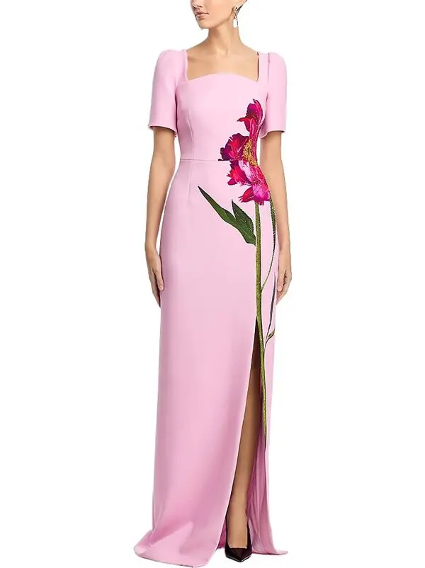 Rickie Freeman For Teri Jon Digital Floral Crepe Column Gown - Blush Multi
