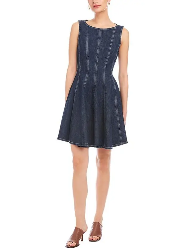Fifteen Twenty Darla Contrast Stitch Denim Dress - Indigo