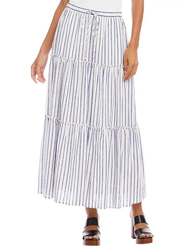 Karen Kane Stripe Tiered Midi Skirt - Off White/ Blue