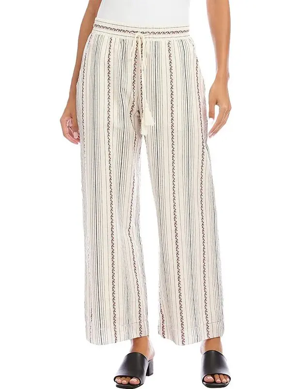 Karen Kane Stripe Embroidered Cropped Drawstring Pants - Natural