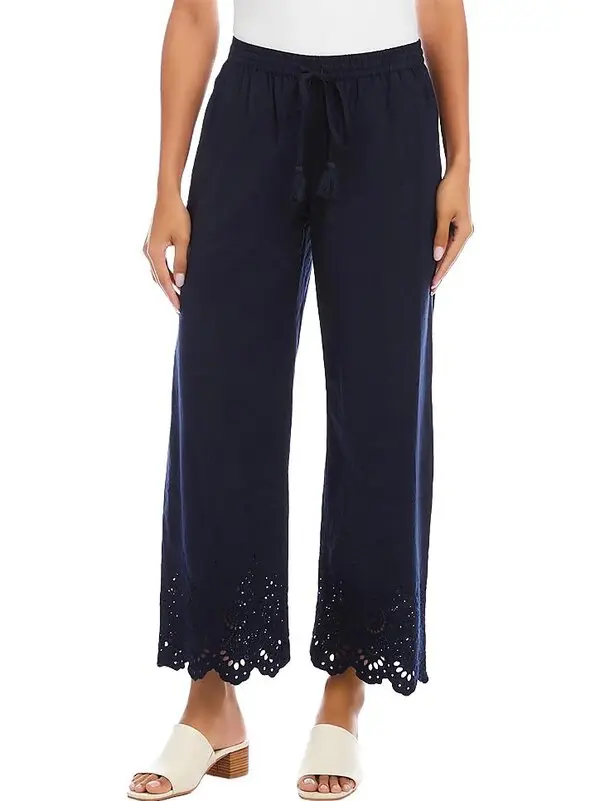 Karen Kane Embroidered Scallop Edge Cropped Pants - Navy