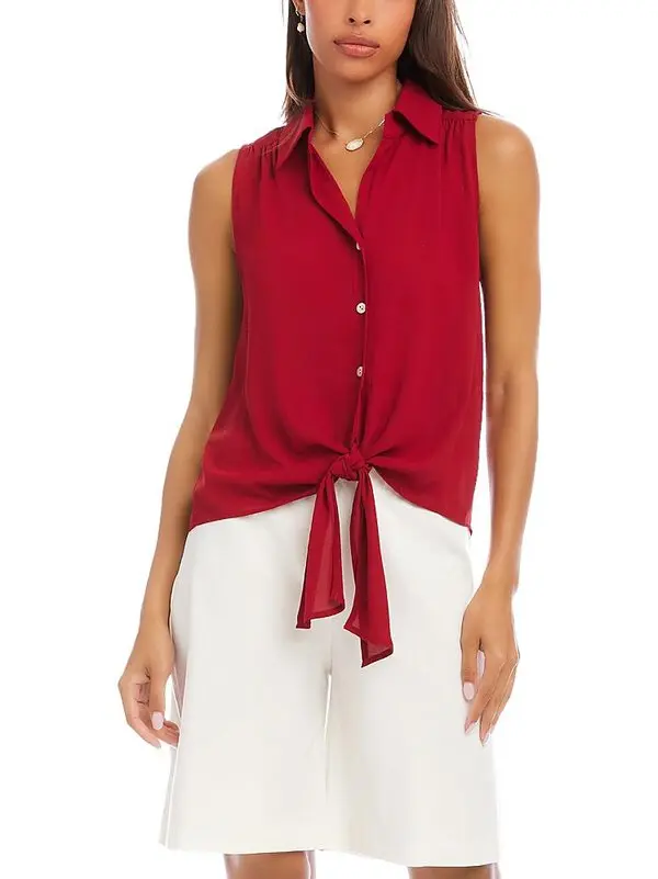 Karen Kane Sleeveless Tie-front Top - Red