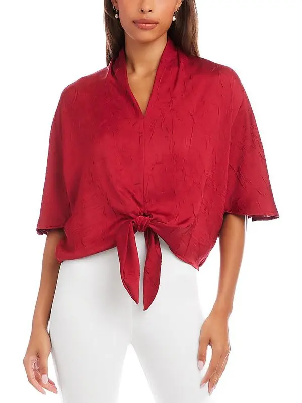 Karen Kane Flare Sleeve Tie Front Top - Red