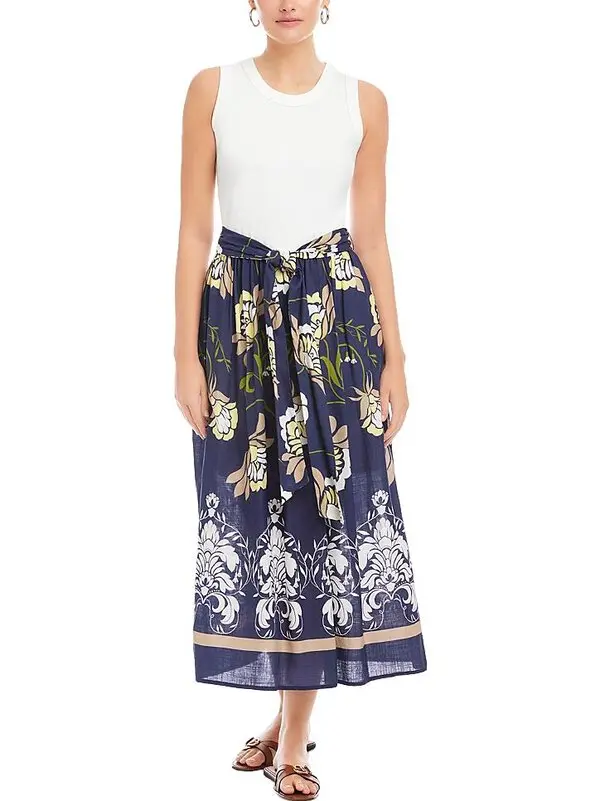 Fifteen Twenty Seline Contrast Midi Dress - Navy/ Off White