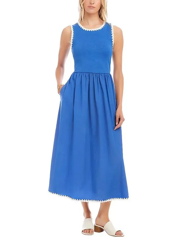 Karen Kane Sleeveless Edge Stitch Contrast Midi Dress - Blue