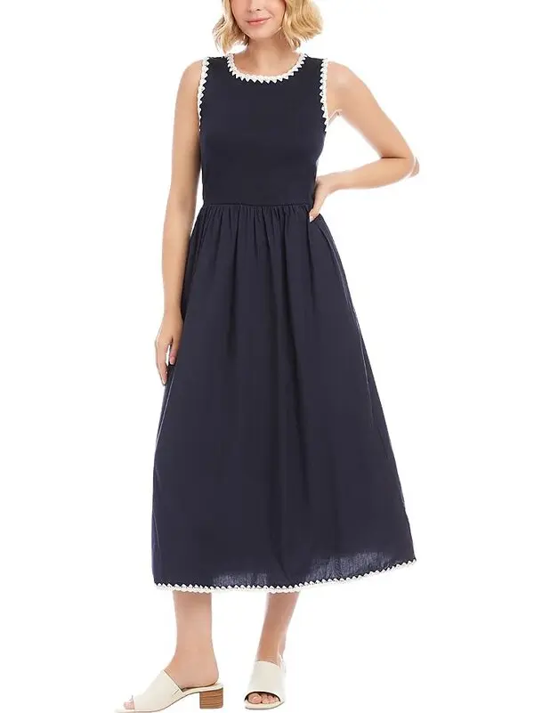 Karen Kane Sleeveless Edge Stitch Contrast Midi Dress - Navy