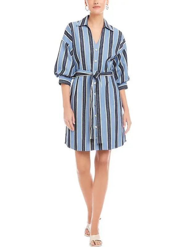 Fifteen Twenty Blaire Lantern Sleeve Tie Dress - Blue/ Cream