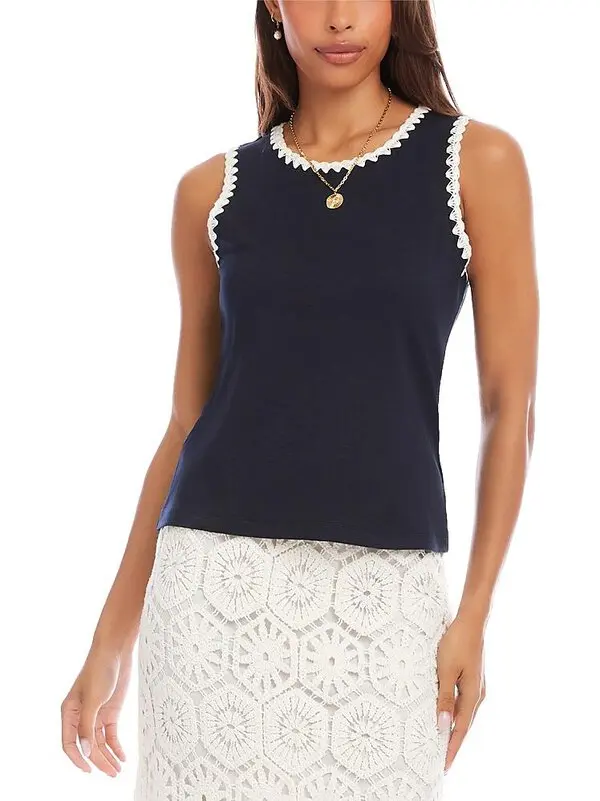 Karen Kane Edge Stitch Contrast Tank Top - Navy