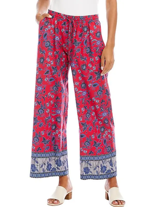 Karen Kane Border Print Cropped Pants - Red