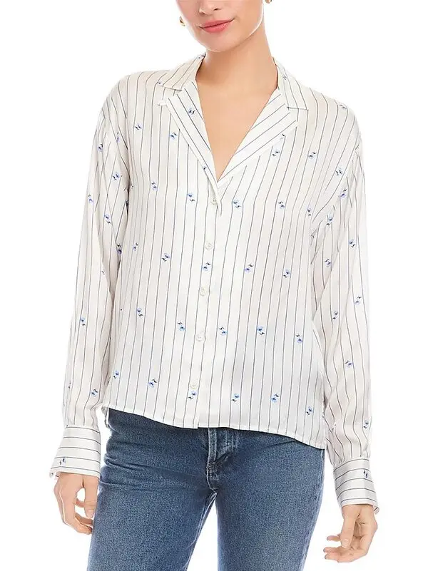 Fifteen Twenty Lynette Long Sleeve Shirt - Cream/ Blue