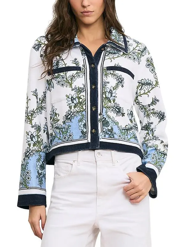 Veronica Beard Novelle Floral Printed Cardigan - Blue Jay Multi