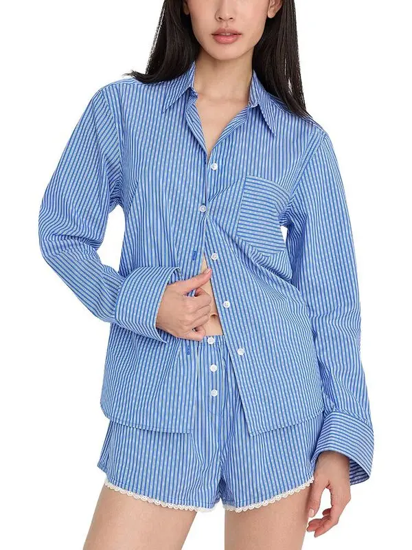 Good American Poplin Boxy Shirt - Blue White Stripe