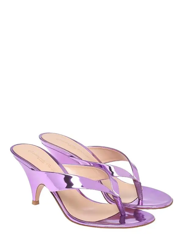 GIANVITO ROSSI Sofia Thong Sandals - Purple Metallic-effect Leather