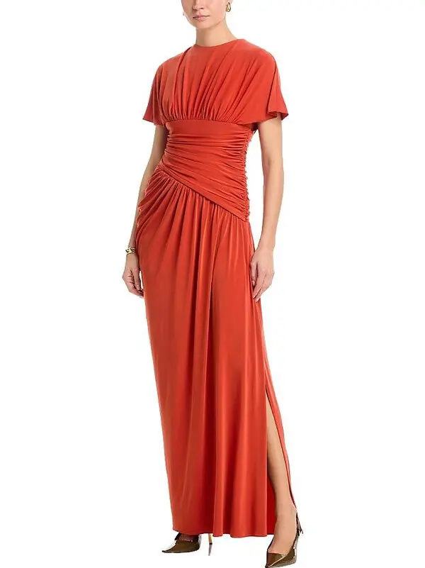 Amsale Matte Jersey Asymmetric Gathered Gown - Terracotta