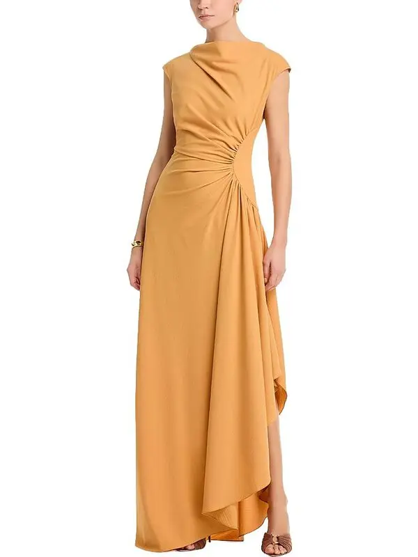 Amsale Cowlneck Side Gathered Dress - Apricot
