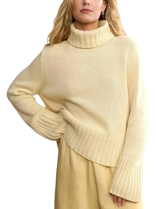 Jenni Kayne Cashmere Cropped Turtleneck Sweater - Pale Yellow