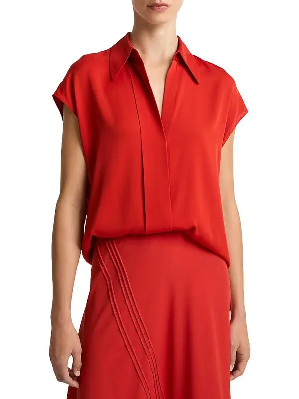 Vince Button Front Cap Sleeve Top - Poppy