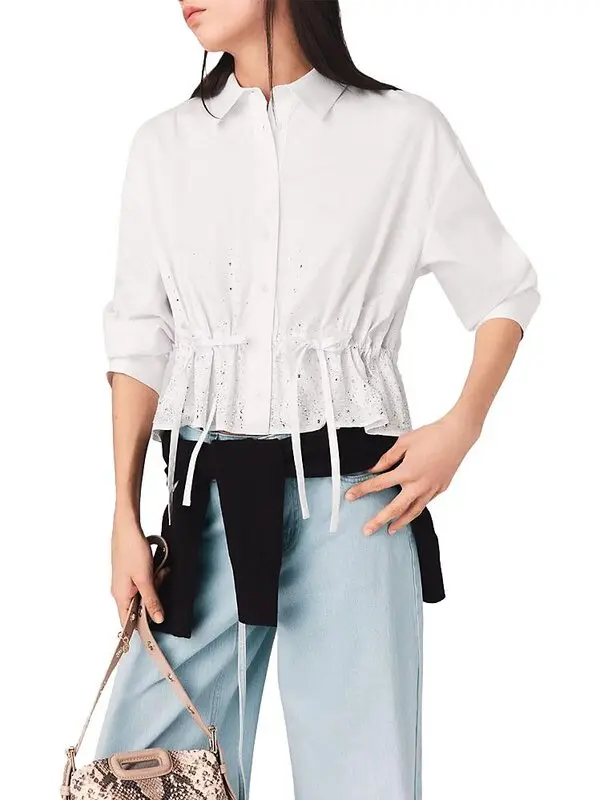 Maje Embellished Cotton Shirt - White
