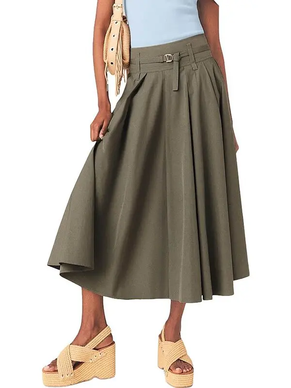 Maje Belted Midi Skirt - Khaki