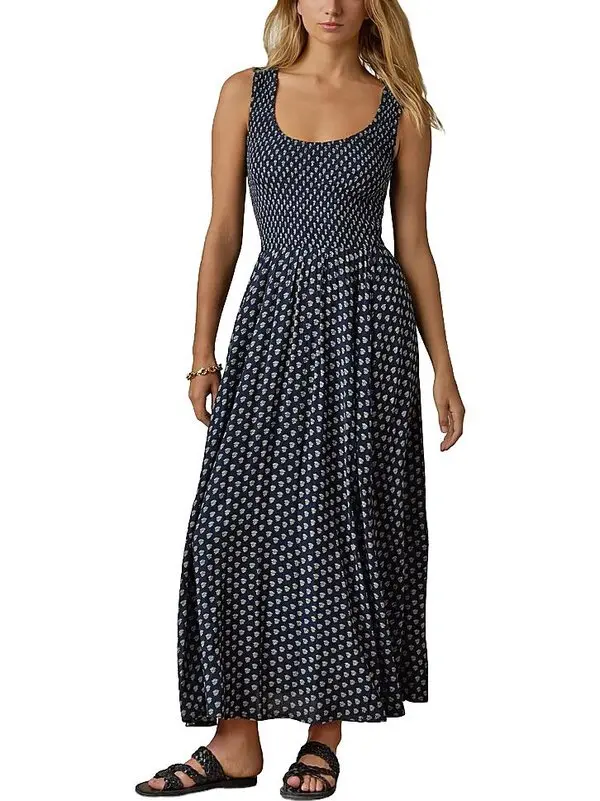 Faherty Brand Sophia Smocked Dress - Navy Lotus