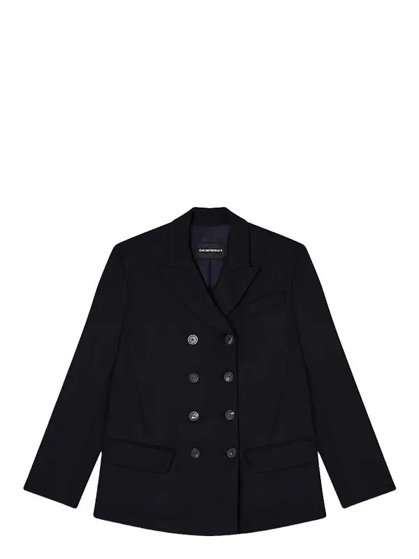 Emporio Armani Wool Double Breasted Blazer - Solid Blue
