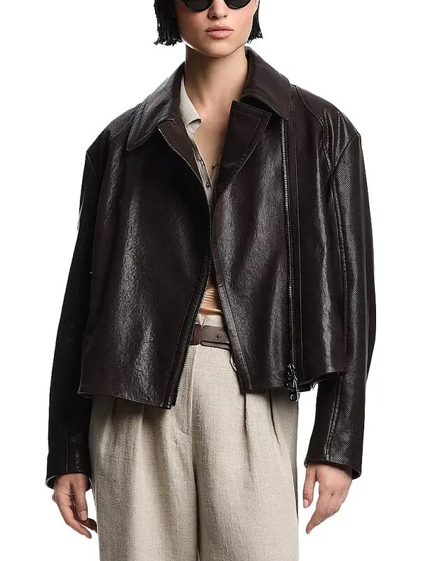 Emporio Armani Leather Biker Jacket - Solid Dark