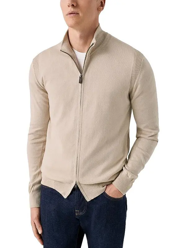 Eton Full Zip Knit Cardigan - Light Beige