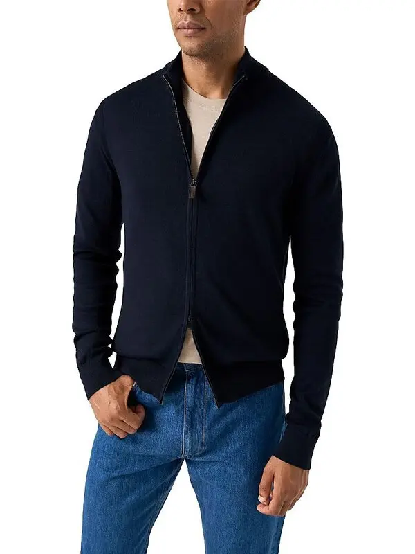 Eton Full Zip Knit Cardigan - Navy
