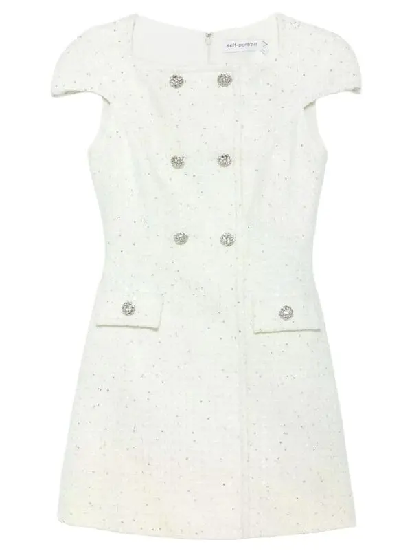 SELF-PORTRAIT Bouclé Mini Dress - Green