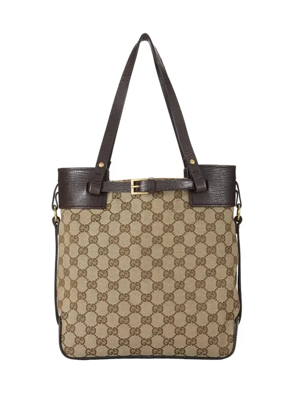 Gucci Original Gg Canvas Buckle Tote - Brown