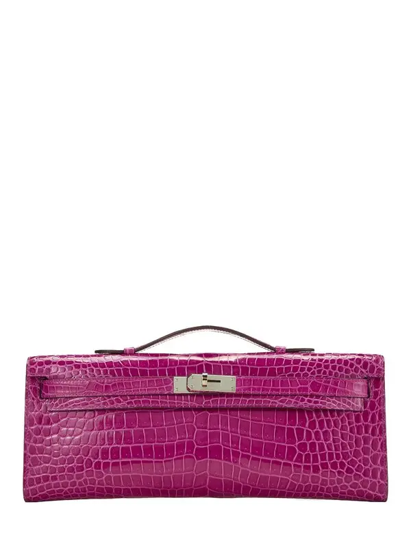 Hermès Rose Purple Crocodile Porosus Kelly Cut - Pink