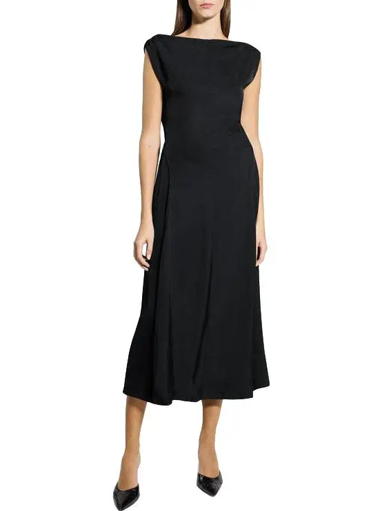 Theory Boat Neck Fit-and-flare Midi Dress - Black