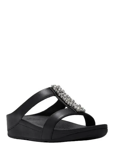 Fitflop Fino Pearls And Crystal H-bar Slides - Black