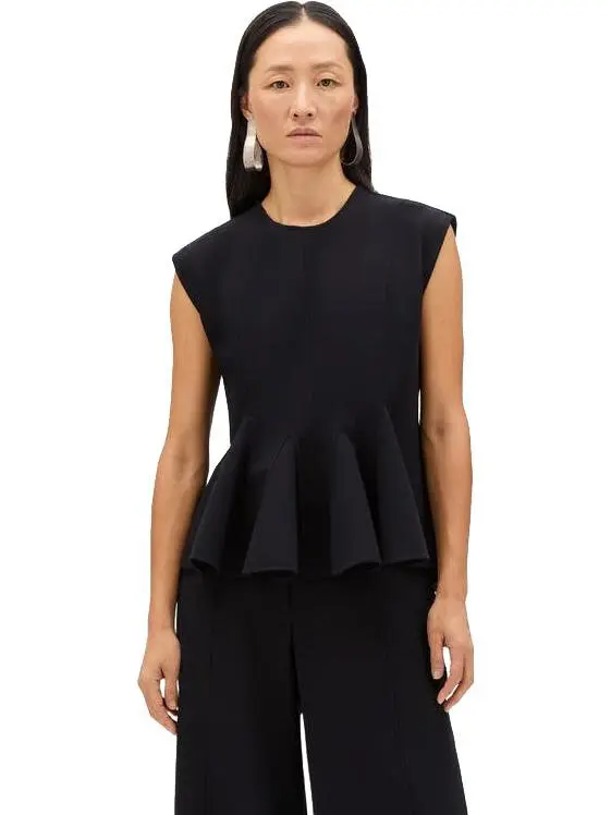 Another Tomorrow Double Face Godet Top - Black