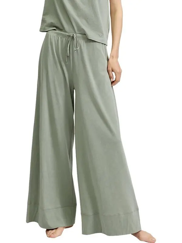 PETITE PLUME Pima Cotton Cropped Wide Leg Pajama Pants - Green