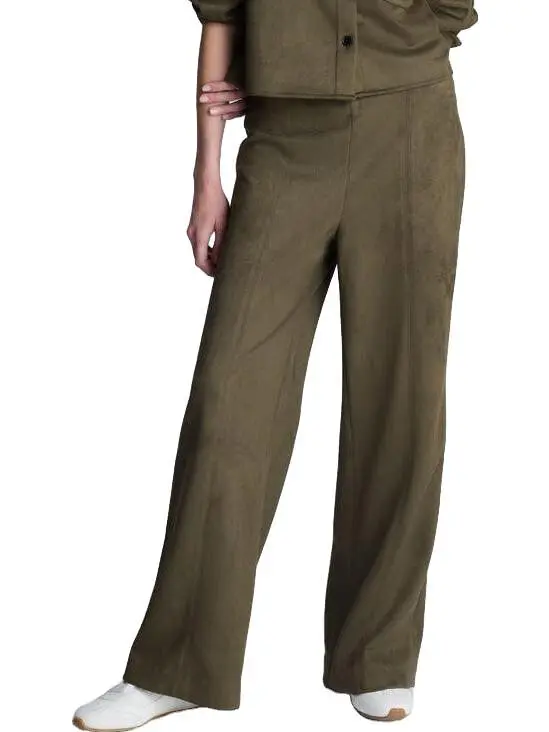 KENNETH COLE High Waist Faux Suede Wide Leg Pants - Olive Green