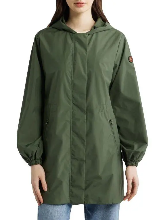 SAVE THE DUCK Fleur Water Resistant Hooded Raincoat - Thyme Green
