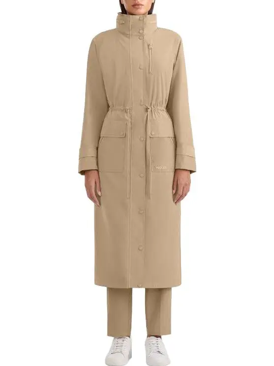 Mackage Magdalena Water Repellent Raincoat With Stowaway Hood - Light Camel