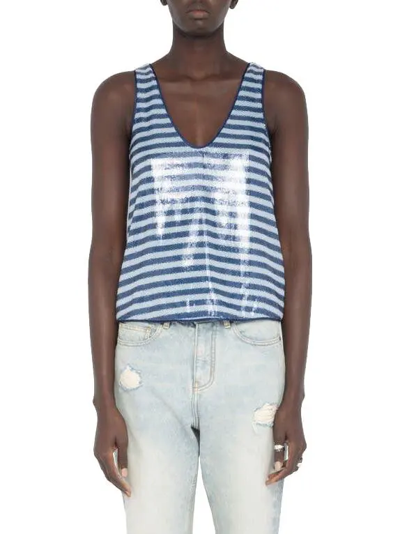 Zadig&Voltaire Tarys Sequin Stripe Sleeveless Tank - Sky